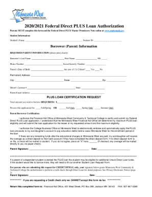 Fillable Online 2020-2021 Federal Direct Parent PLUS Loan Authorization ...