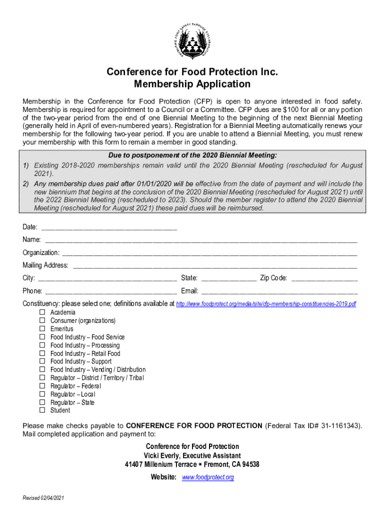 Fillable Online Membership FormConference for Food Protection Fax Email ...