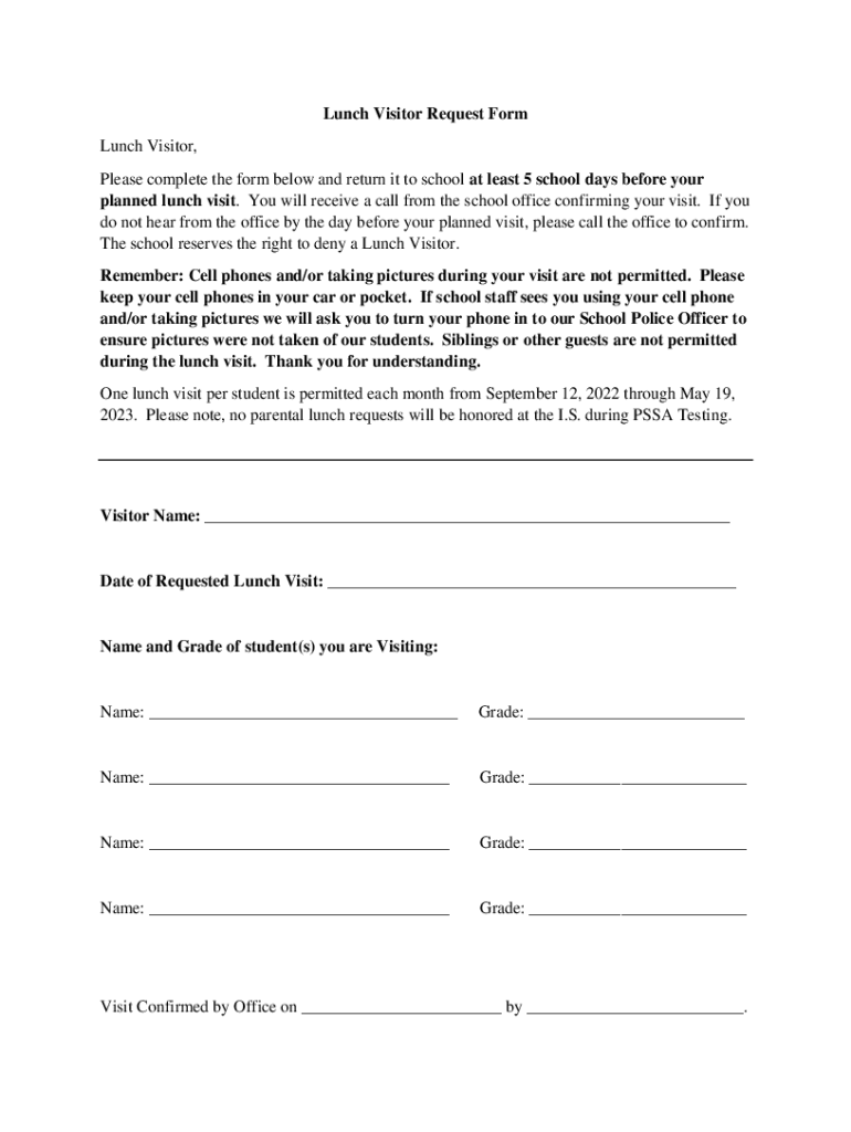 Fillable Online Lunch Visitor Request Form Fax Email Print - pdfFiller