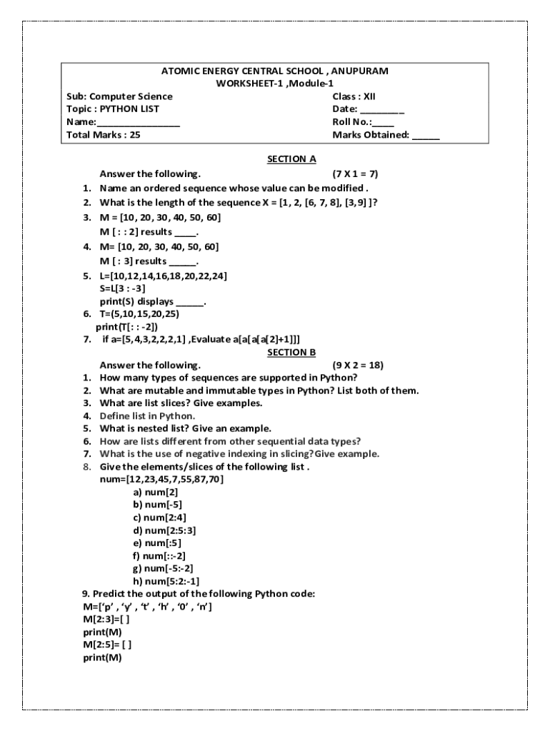 Fillable Online Module-1 Sub: Computer Science Class :XII Lesson 1 Fax Email Print - pdfFiller