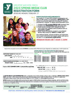 Fillable Online greater wichita ymca - 2023 spring break club ...