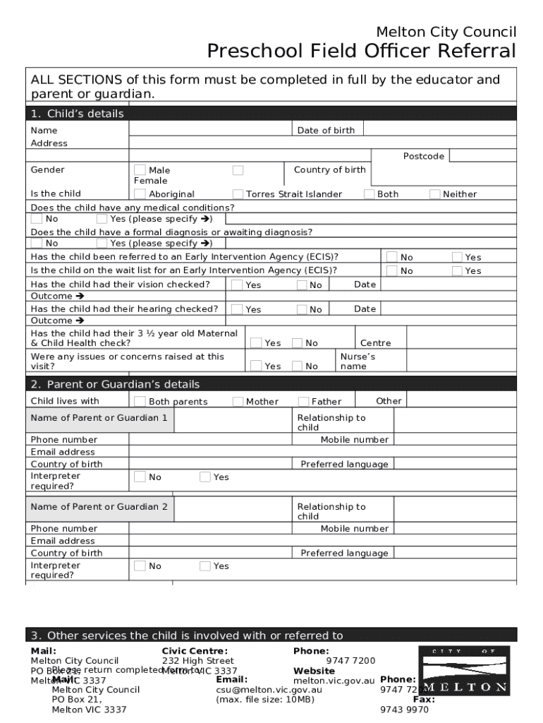 Melton City Council Referral to Preschool Field Officer Please ... Doc ...
