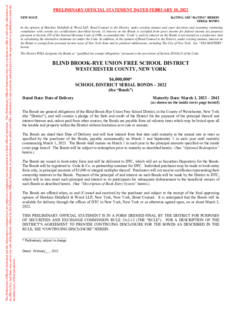 Fillable Online This Preliminary Official Statement does not constitute ...