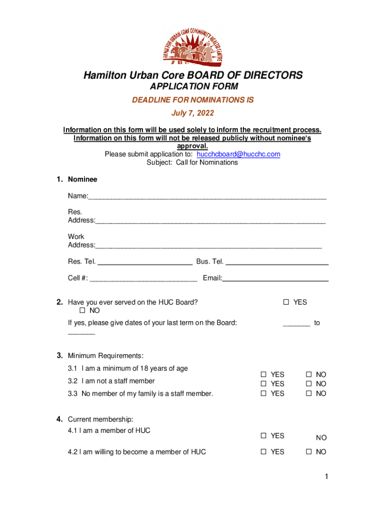 Fillable Online Hamilton Urban Core BOARD OF DIRECTORS Fax Email Print ...