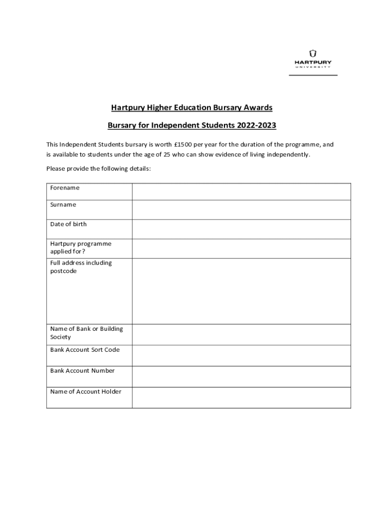 Fillable Online hartpury-university-independent-student-bursary ...