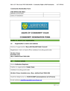 Fillable Online Assets of Community Value nomination form Fax Email ...
