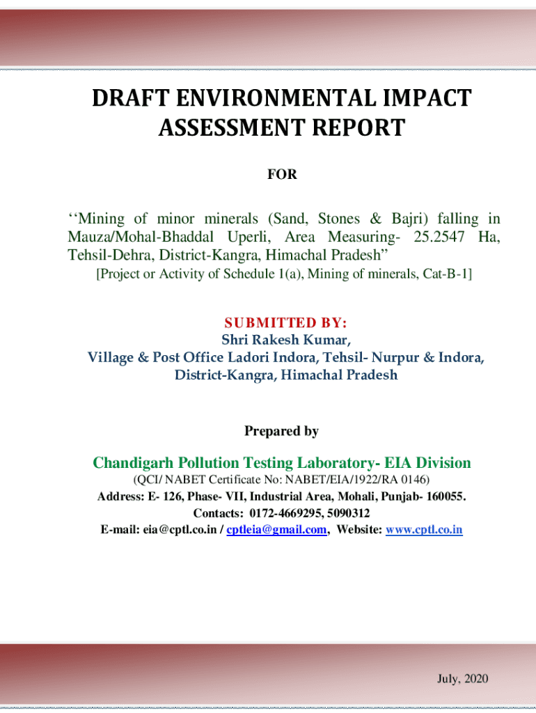 Fillable Online Draft EIA/EMP Report for Mining of Minor Mineral (Sand, Bajri ... Fax Email ...