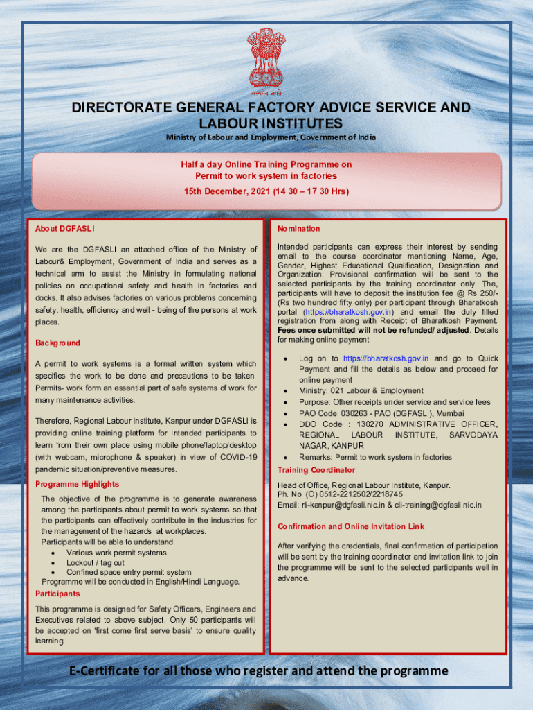 Fillable Online Permit to work system in factories Fax Email Print ...