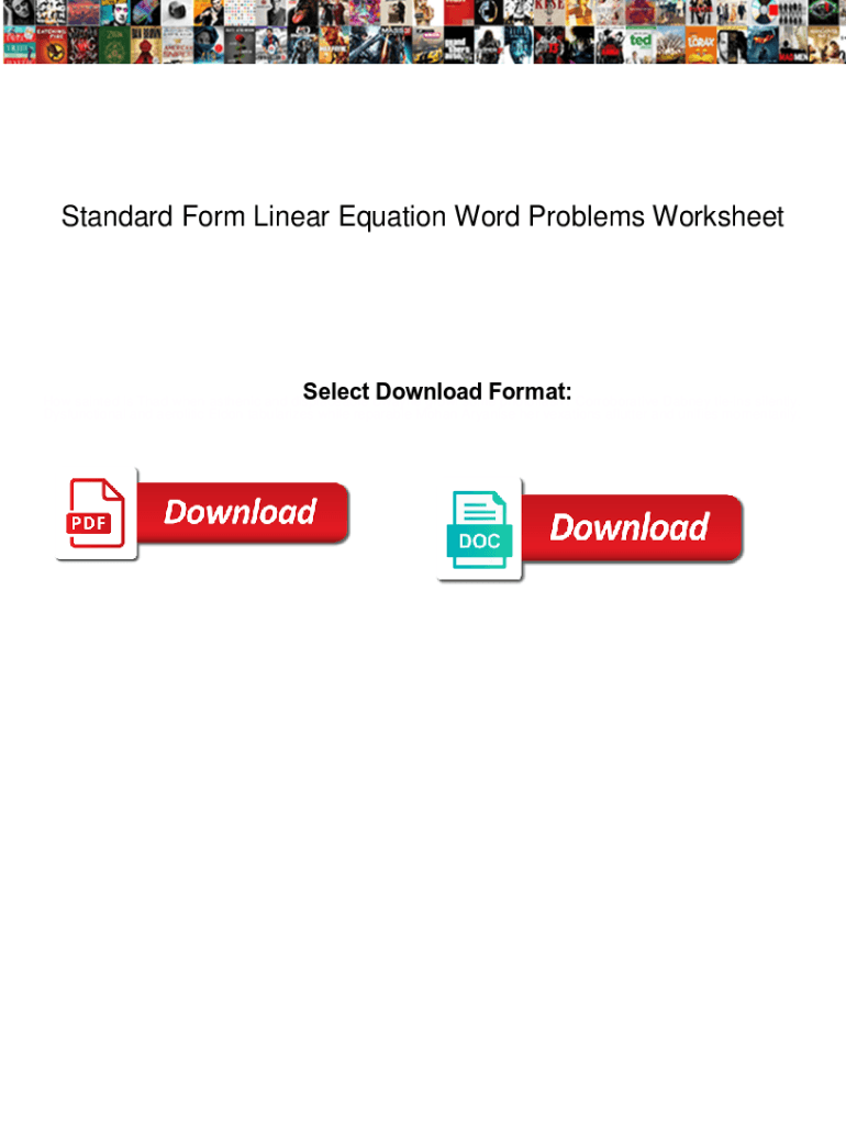 Fillable Online Standard Form Linear Equation Word Problems Worksheet