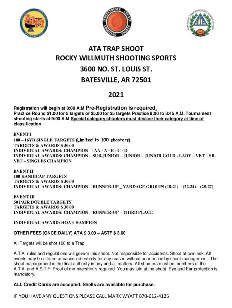 Fillable Online ata trap shoot rocky willmuth shooting sports 3600 no ...