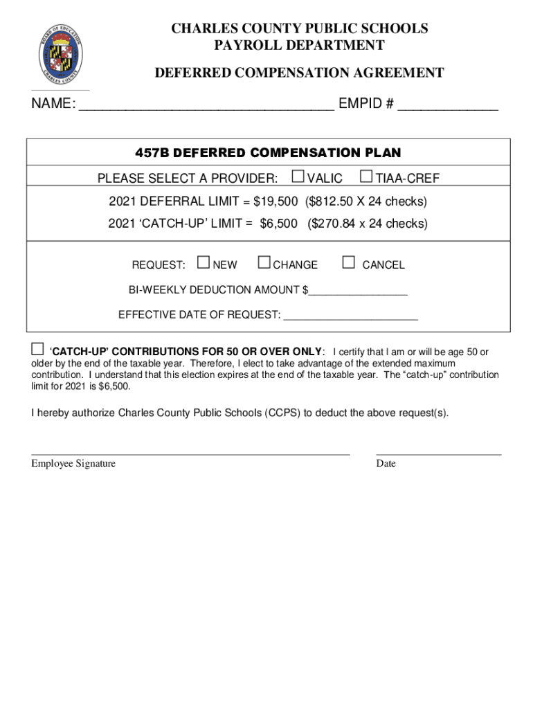 Fillable Online deferred compensation plan for charles county employees ...