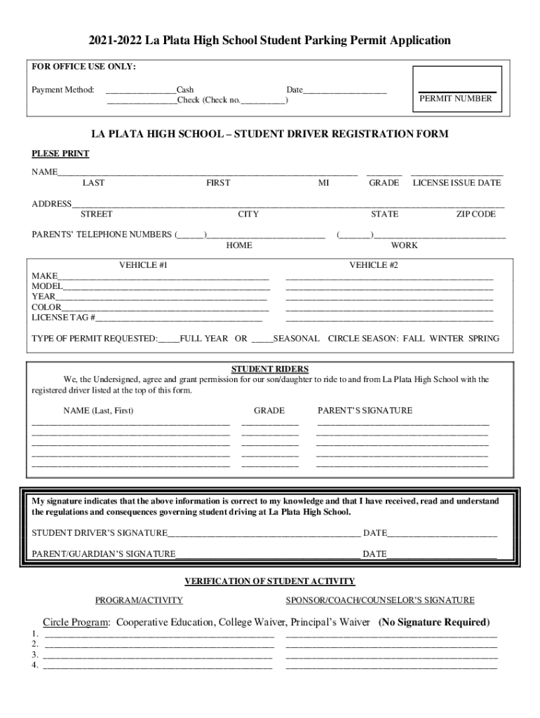 Fillable Online La Plata High School Home of the Warriors Fax Email ...