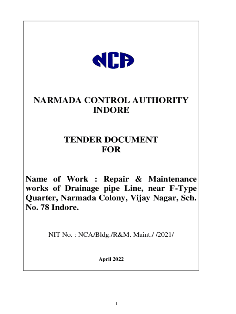 Fillable Online nca gov Narmada Valley Development Authority - NVDA ...