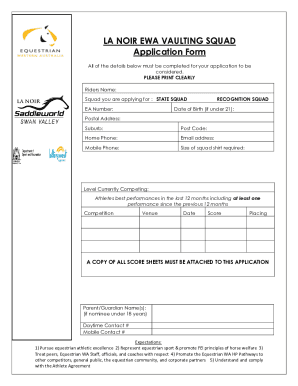 Fillable Online LA NOIR EWA VAULTING SQUAD Application Form ...