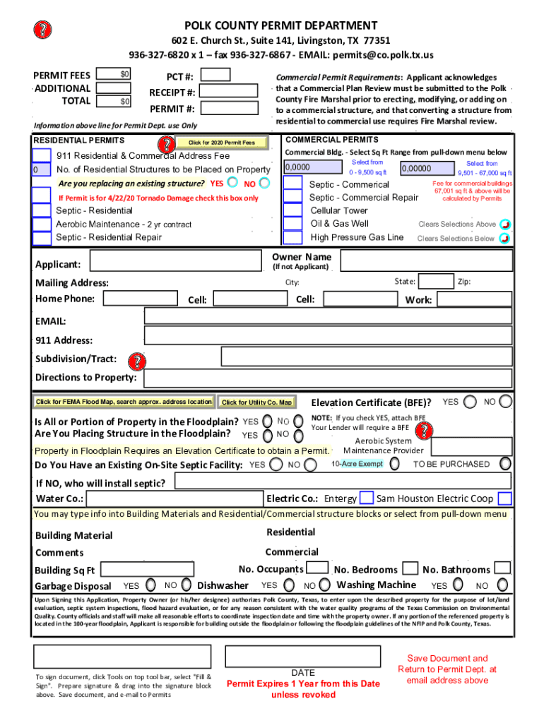 Fillable Online POLK COUNTY PERMIT DEPARTMENT - Polk County, Texas Fax Email Print - pdfFiller