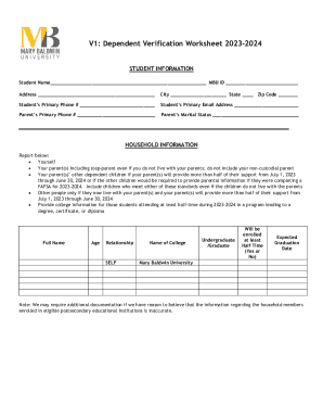 Fillable Online 2023-2024 Dependent Custom Verification Worksheet Fax Email Print - pdfFiller