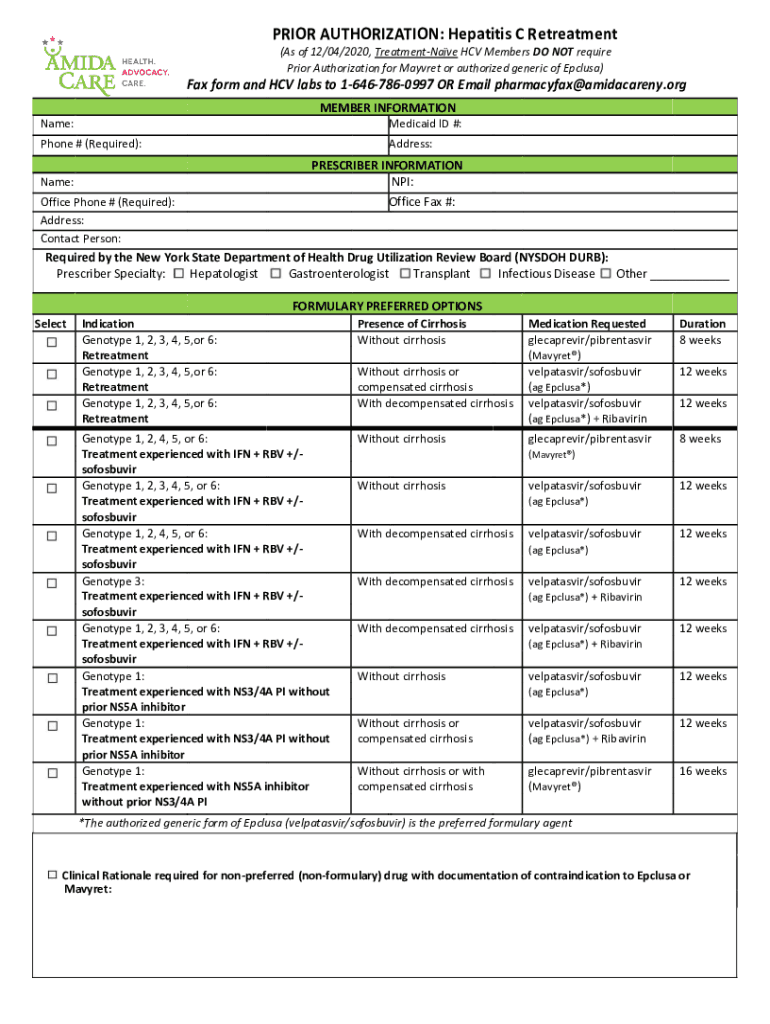Fillable Online PRIOR AUTHORIZATION: Hepatitis C Retreatment - Amida ...