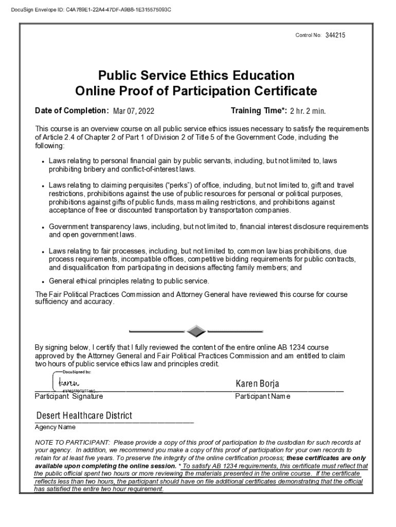 Fillable Online AJ Ricci AB1234 Certificate 6-12-21 - City of Orange ...