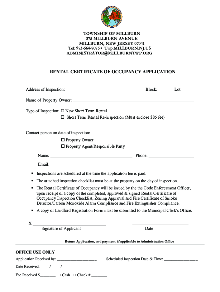 Fillable Online Rental Certificate of Occupancy Inspection Checklist ...