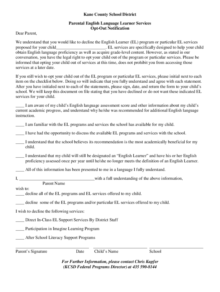Fillable Online Sample English Learner Programs and Services Opt ... - NCELA Fax Email Print ...