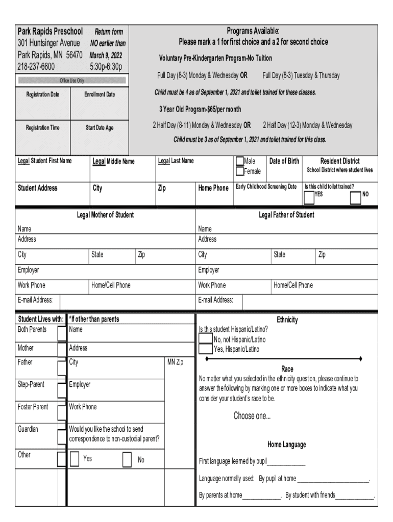 Fillable Online Park Rapids Public School District - Help Me Connect ...