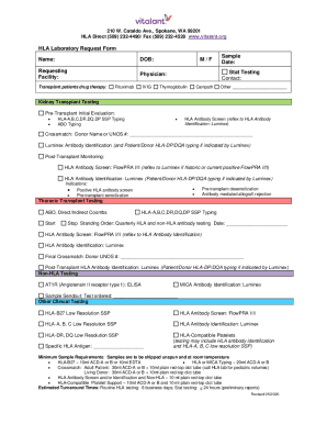 Fillable Online HLA Laboratory Request Form Name - Vitalant Hospitals ...