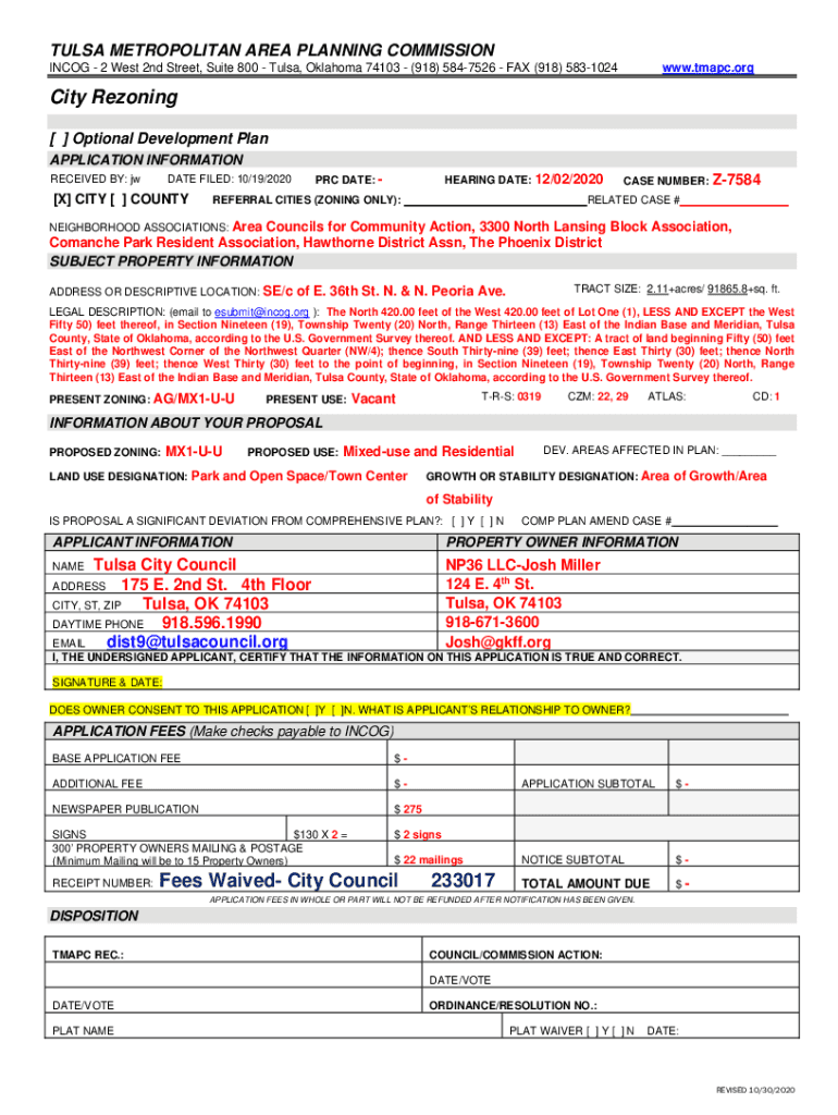 Fillable Online Fees Waived- City Council 233017 - Tulsa Planning Office Fax Email Print - pdfFiller