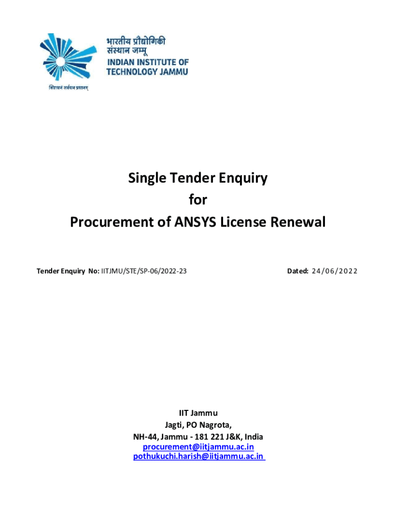Fillable Online Single Tender Enquiry for Procurement of ANSYS License ...