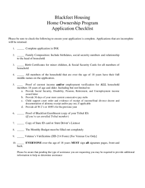 Fillable Online Blackfeet Housing Home Ownership Program Application ...