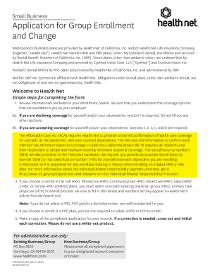 Fillable Online Application for Group Enrollment and Change. sbg ...
