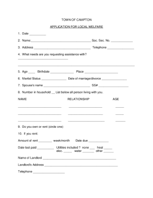 Fillable Online Town of Campton, NH - Welfare Application Fax Email ...