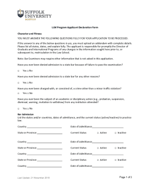 Fillable Online LLM Program Applicant Declaration Form Character and ...