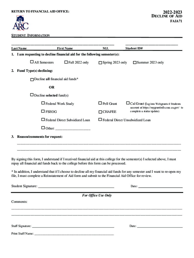 Fillable Online arc losrios 2022-2023 Direct Loan Request Form - American River College Fax ...