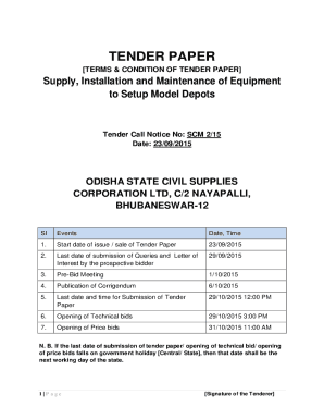 Fillable Online Tender Paper for Supply, Installation & Maintenance of ...