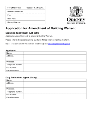 Fillable Online Application for Amendment of Building Warrant ...