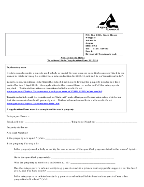 Fillable Online Non-Domestic Rates Transitional Relief Application Form ...