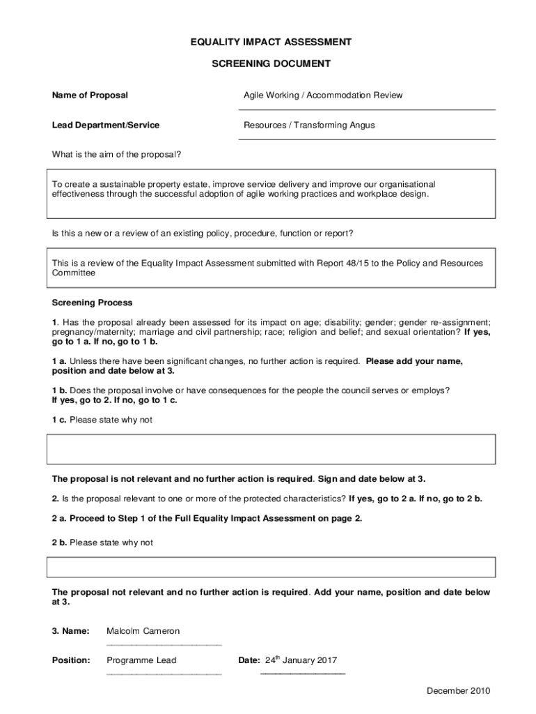 Fillable Online EQUALITY IMPACT ASSESSMENT SCREENING DOCUMENT Fax Email ...