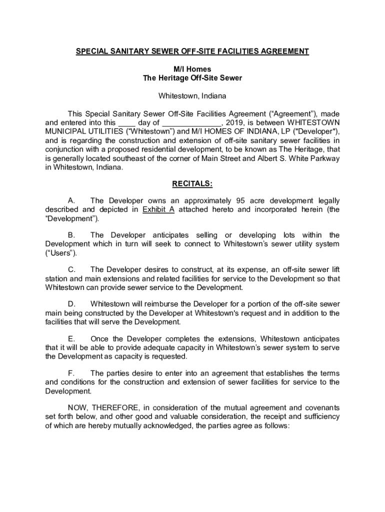 Fillable Online whitestown in Special Sanitary Sewer Off-Site ...