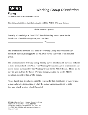 Working Group Dissolution Doc Template | pdfFiller