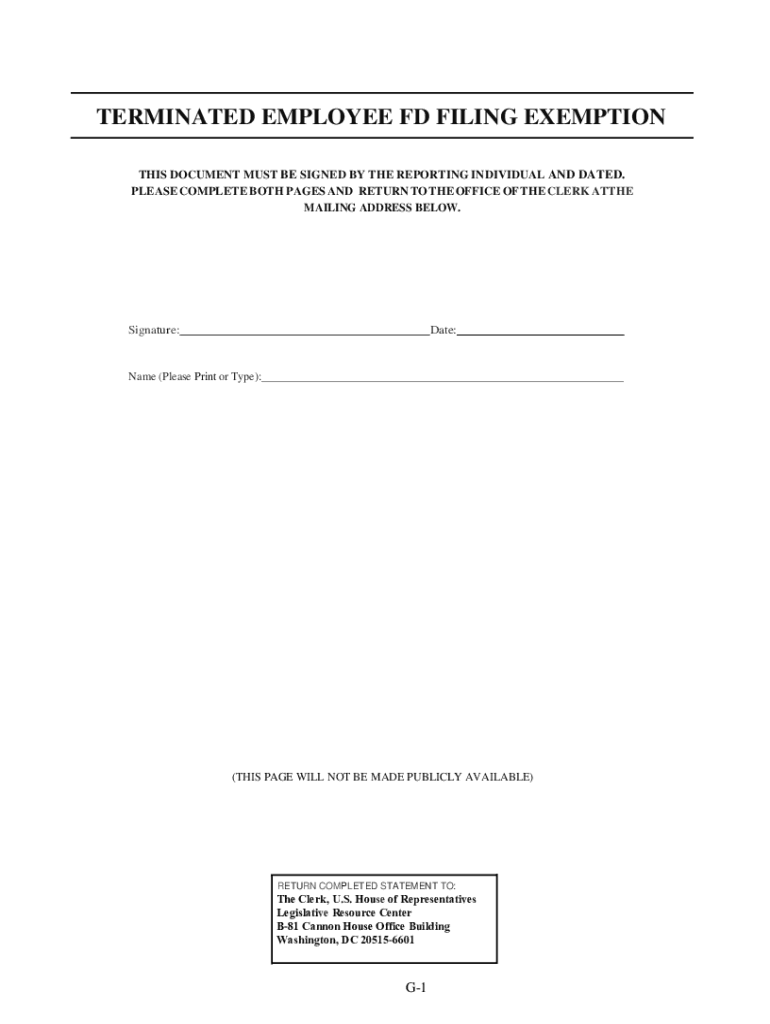 Fillable Online ethics house Terminated Employee Exemption - House ...