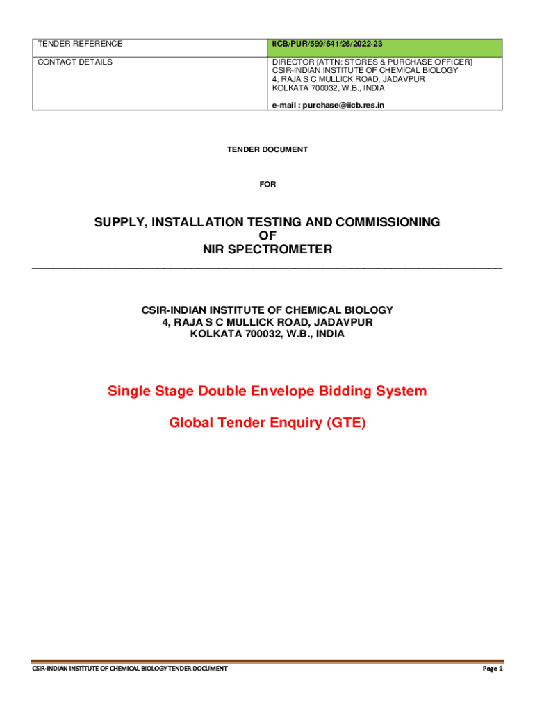 Fillable Online iicb res Single Stage Double Envelope Bidding System ...