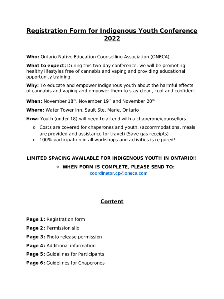 Registration for Indigenous Youth Conference 2022 Doc Template | pdfFiller