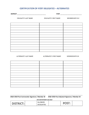 Fillable Online Certification of Post Delegates/Alternates Fax Email ...
