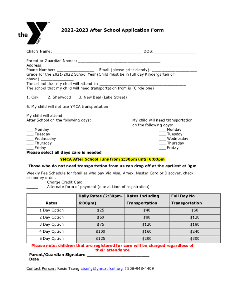 Fillable Online 2022-2023 After School Application Form Fax Email Print ...