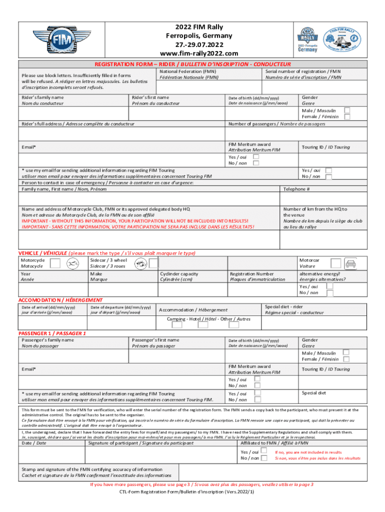 Fillable Online 2022 FIM Rally-Entry&Accomodation-Form - Ferropolis ...