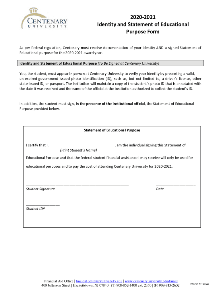 Fillable Online 20-21 Identity and Statement of Education Purpose ...