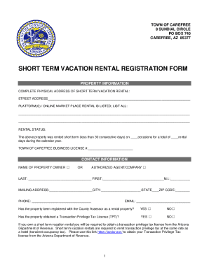 Fillable Online short term vacation rental registration form ...