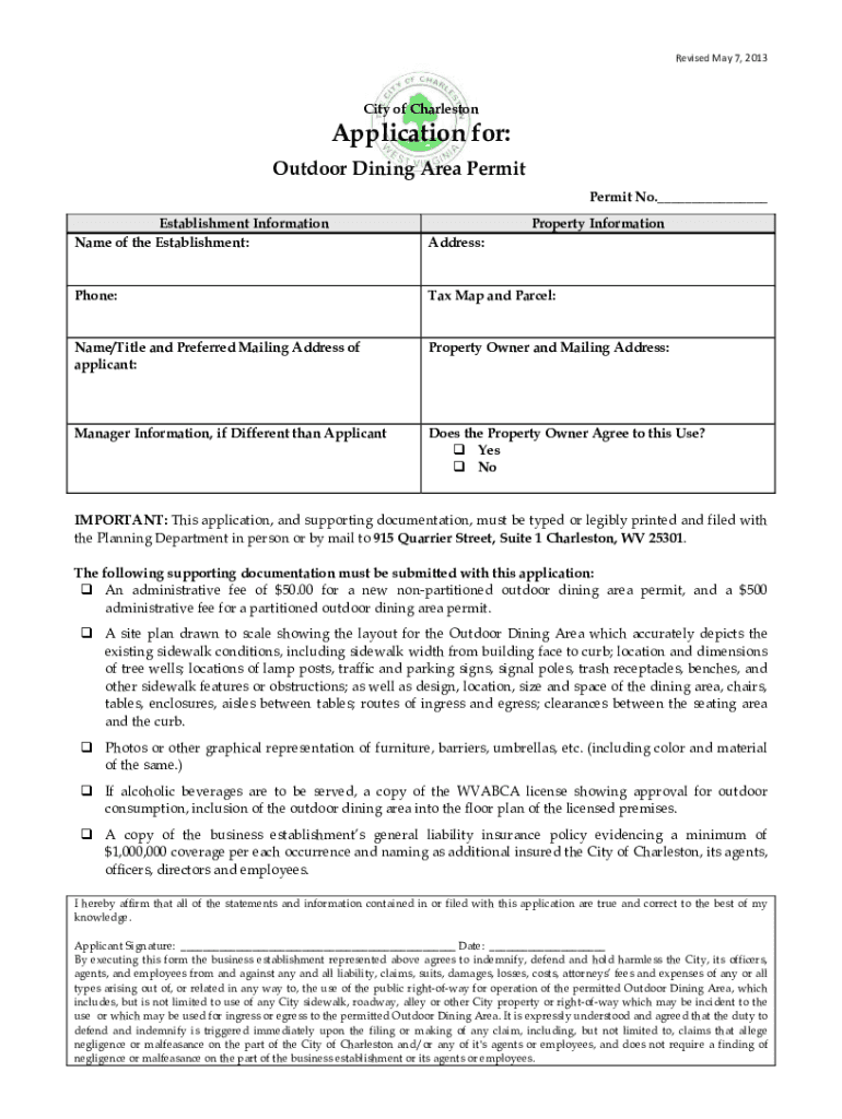 Fillable Online Application for Outdoor Dining Area Permit.doc Fax ...