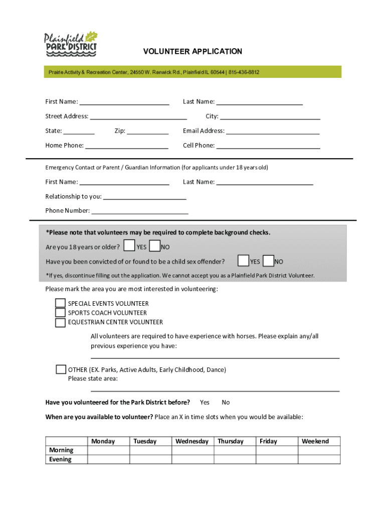 Fillable Online Volunteer Application Form - Coastal Prairie Conservancy Fax Email Print - pdfFiller