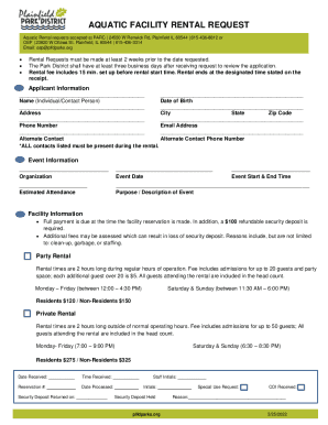 Fillable Online AQUATIC FACILITY RENTAL REQUEST - Plainfield Park District Fax Email Print ...